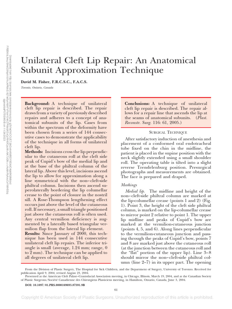 Unilateral Cleft Lip Repair An Anatomical Subunit.9 | PDF | Lip | Triangle