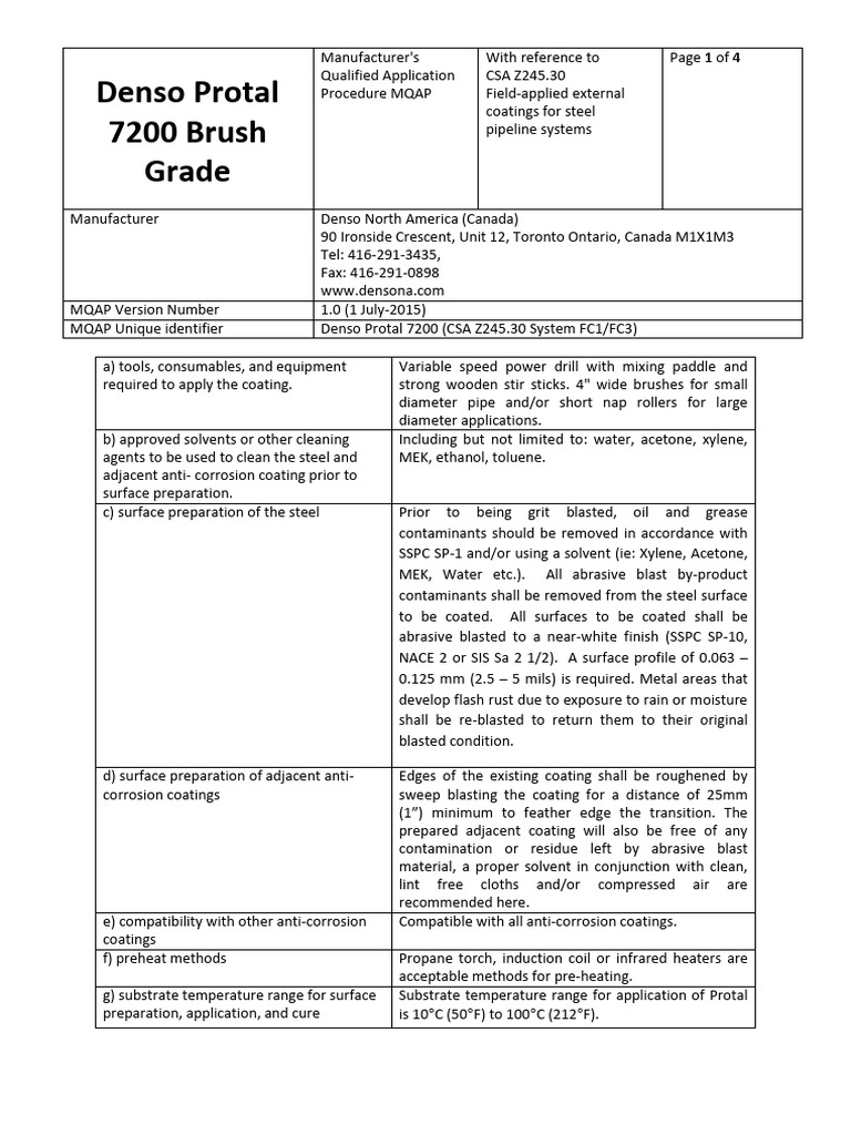 MQAP Denso Protal 7200 Brush Grade | PDF | Shelf Life | Coating