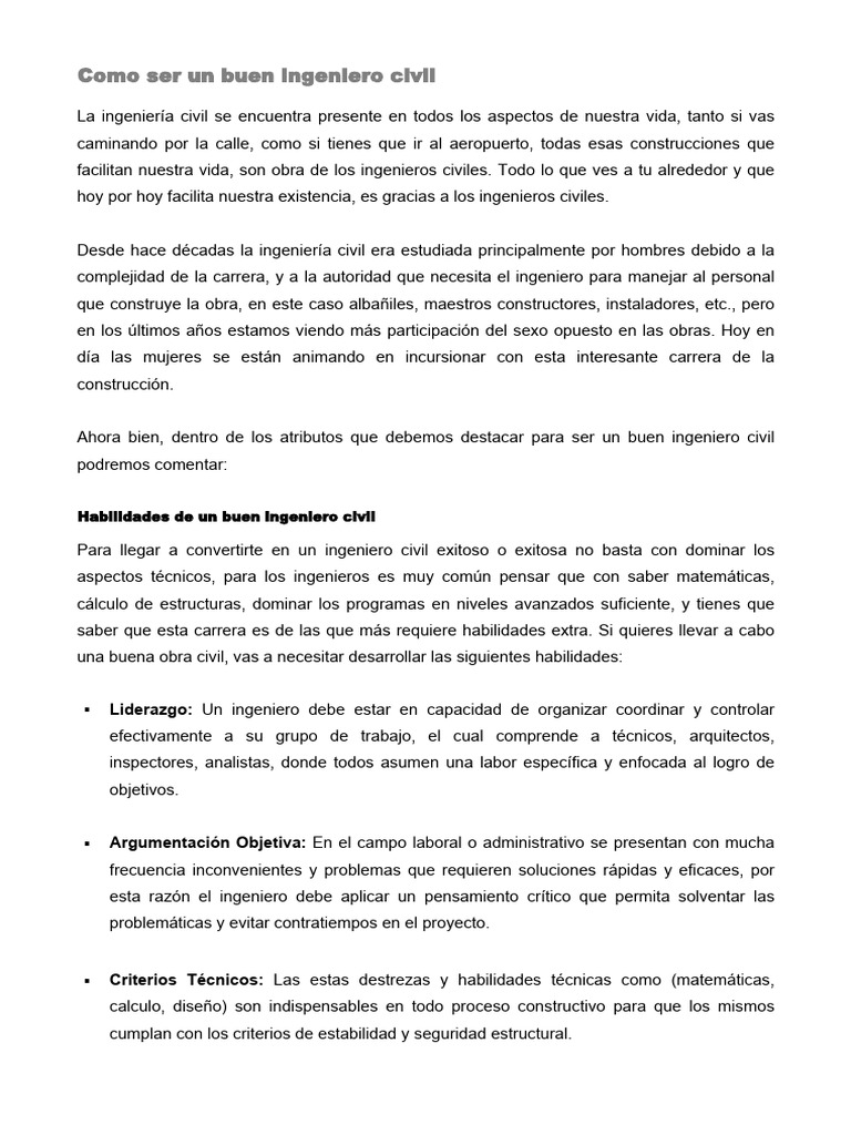 Habilidades de Un Ingeniero Civ. | PDF | Ingeniería | Ingeniero civil