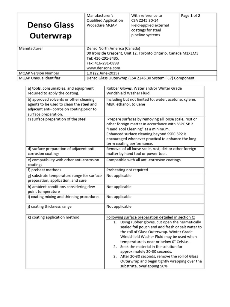 MQAP Denso Glass Outerwrap 2015-06 FC7 System Component | PDF | Coating ...
