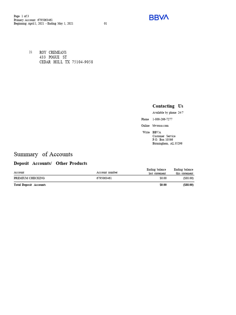 Summary of Accounts: Contacting Us | PDF | Credit Card | Overdraft