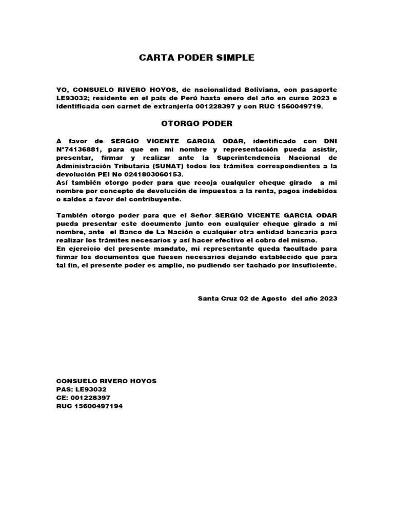 Carta Poder Simple | PDF
