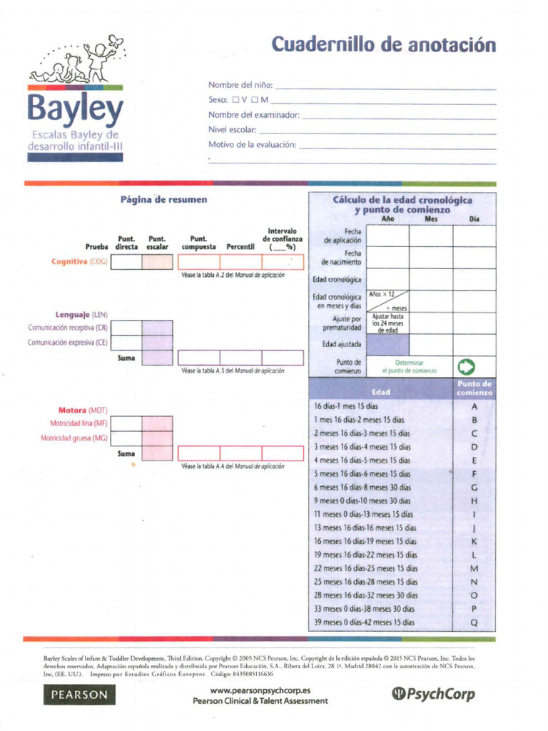 BAYLEY-III Cuadernillo de Anotación (1) | PDF