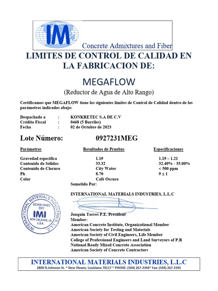Límites de Calidad de MEGAFLOW e IMIX RB-928 | PDF