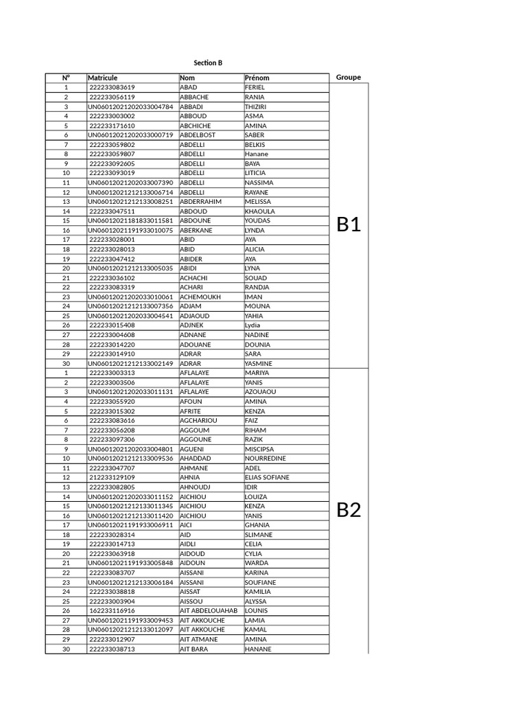 Groupe Section B L1 SNV | PDF