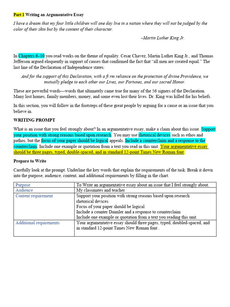 9B Part 1 Writing An Argumentative Essay | PDF | Essays | Rhetoric