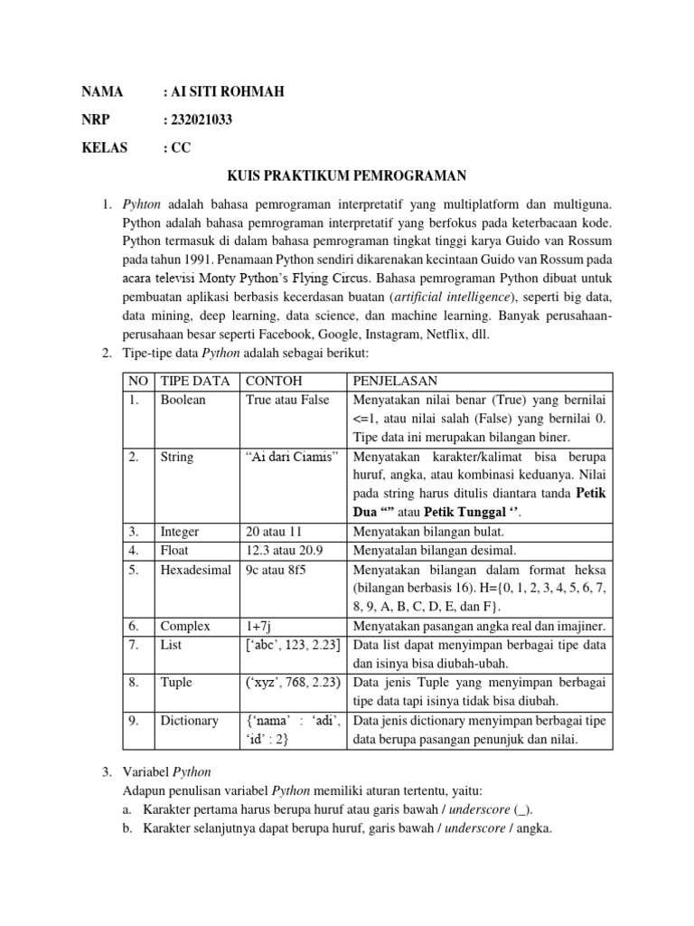 Ai Siti Rohmah C Kuis Pemrograman | PDF