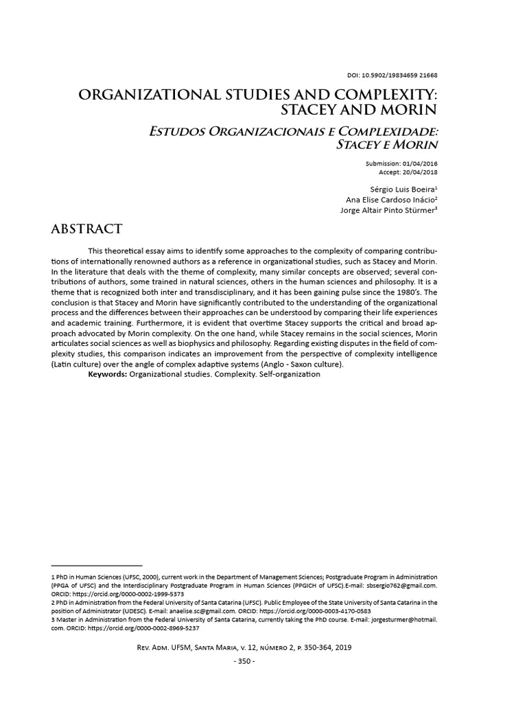 Organzational Studies and Complexity - Stacey and Morin | PDF | System | Cognitive Science