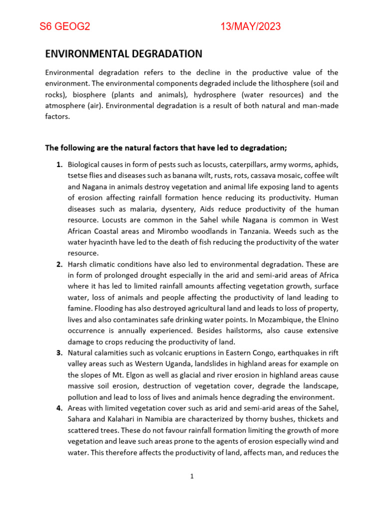 s6 Geog2 (Environmental Degradation) | PDF | Soil | Agriculture