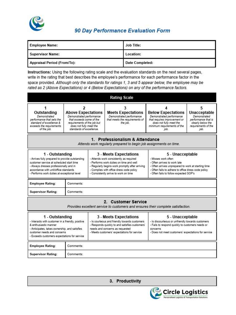 90 Day Performance Evaluation Format | PDF | Performance Appraisal ...