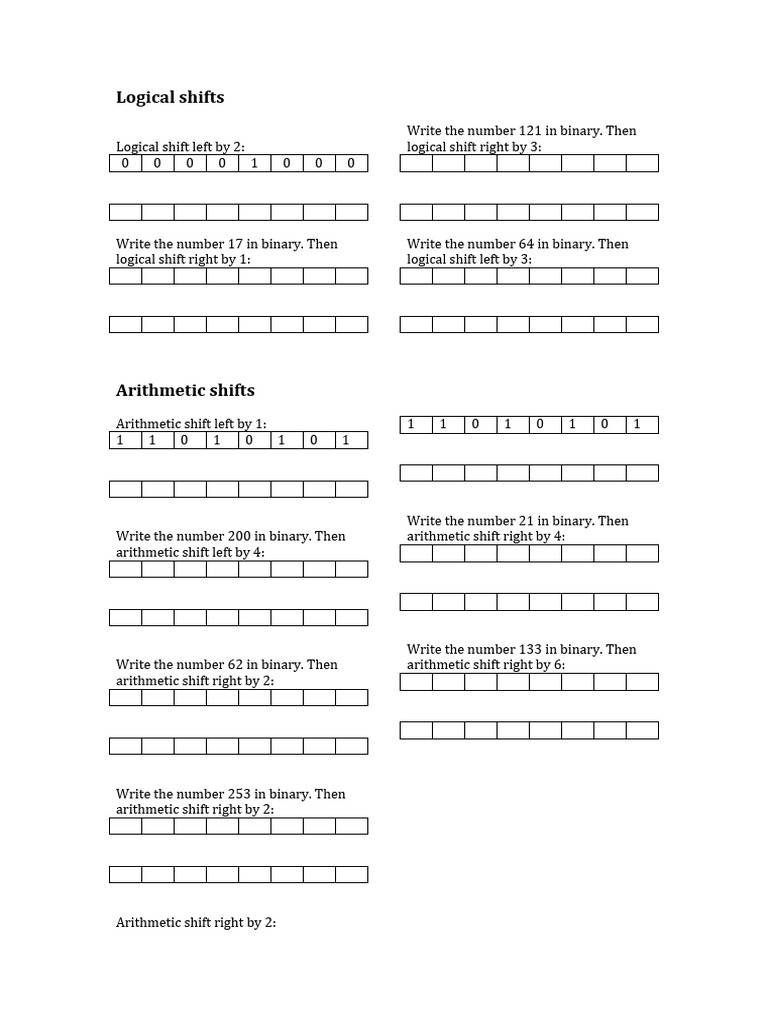 Binary Shifts: Logical vs Arithmetic | PDF