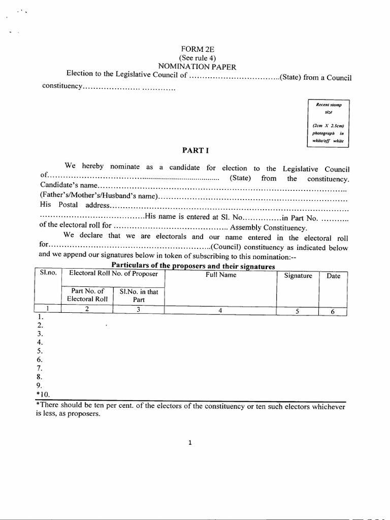 Form 2E - Nomination Paper For Council Elections (Council Constituency ...