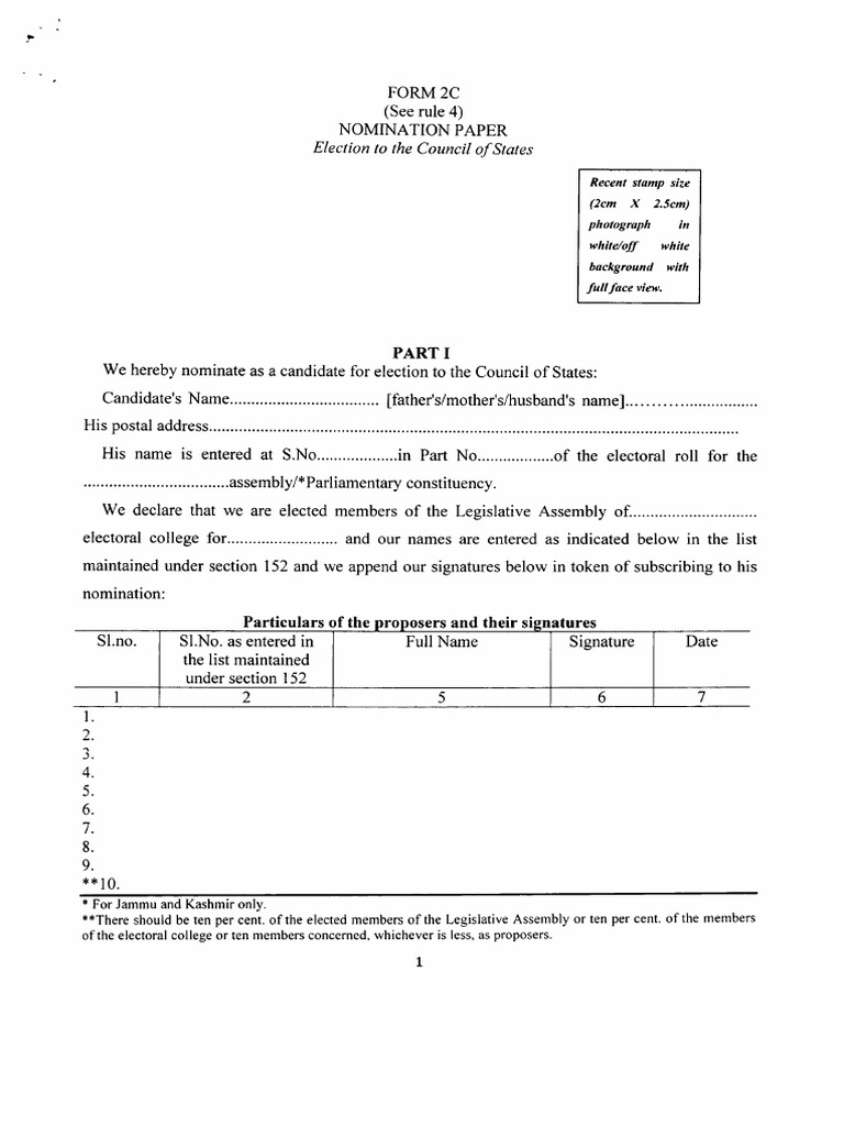 Form 2C - Nomination Paper for Rajya Sabha Elections | PDF | Justice ...