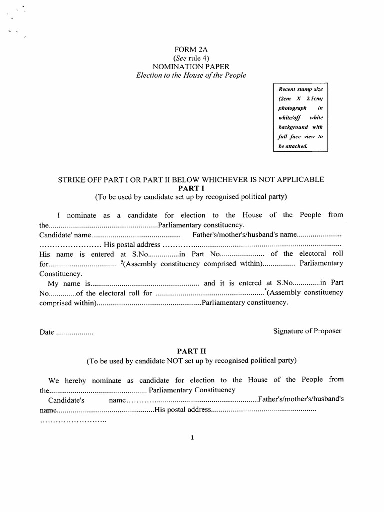 Form 2A - Nomination Paper for Lok Sabha Elections | PDF | Government ...