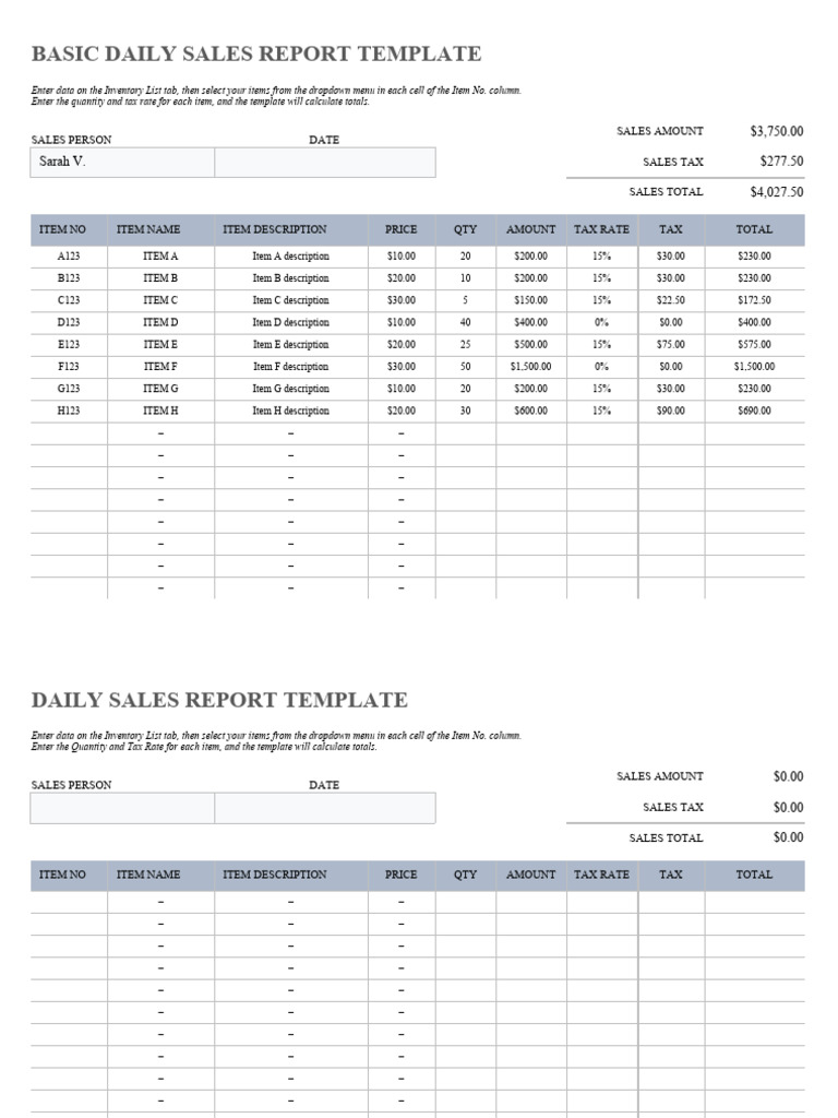 Daily Sales Report Template | PDF | Government Finances | Business