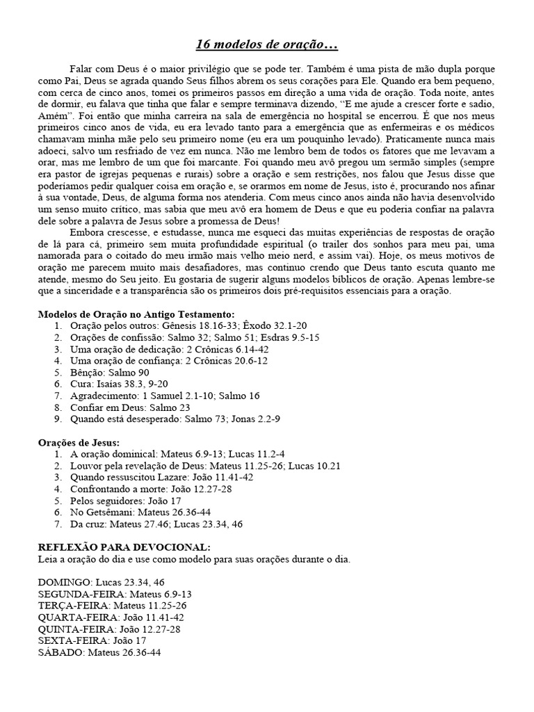 16 Modelos de Oração | PDF | Oração | Jesus