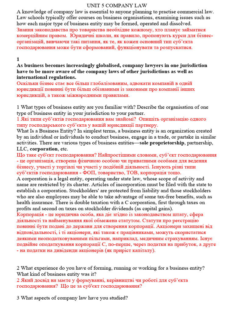 UNIT 5 COMPANY LAW Answers | PDF