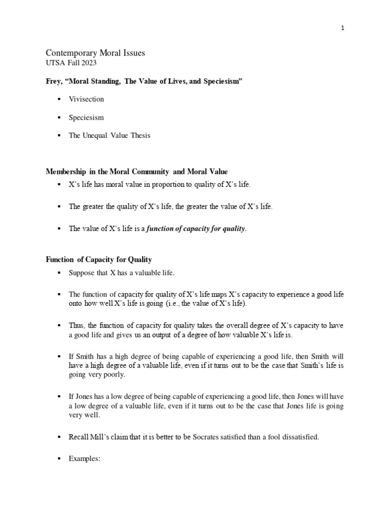 Contemporary Moral Issues Frey UTSA Fall 2023 | Download Free PDF ...