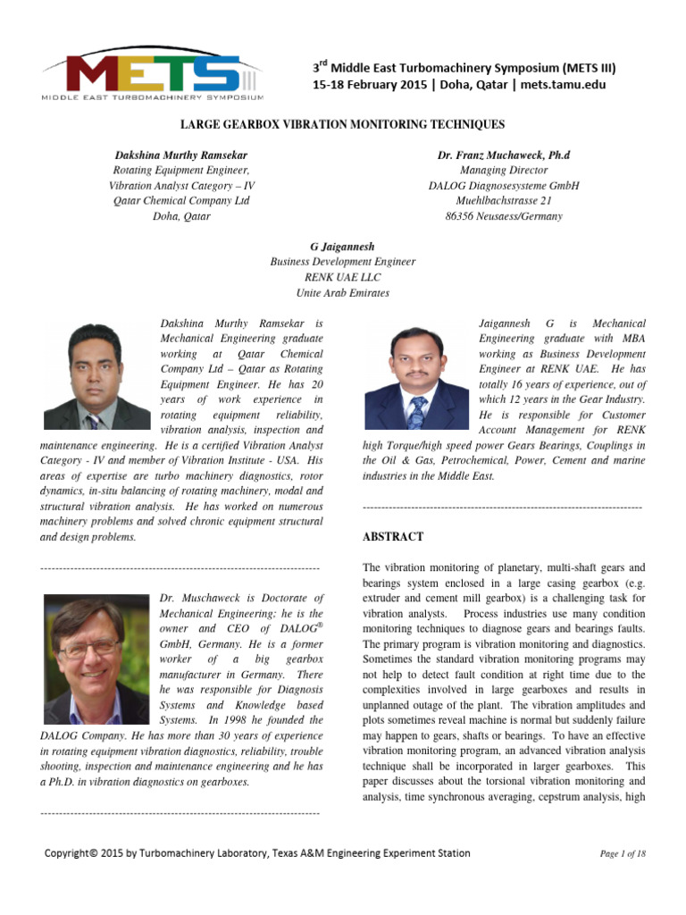 Gearbox Monitoring by Vibration Analysis | PDF | Spectral Density ...