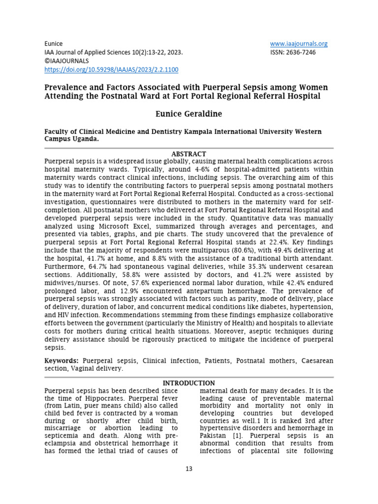 Prevalence and Factors Associated With Puerperal Sepsis Among Women ...
