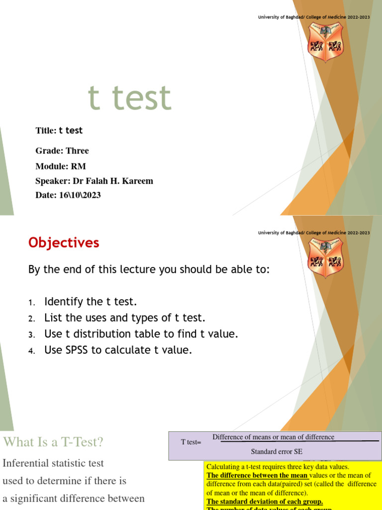 L10 - T Test | PDF | Student's T Test | Statistical Hypothesis Testing
