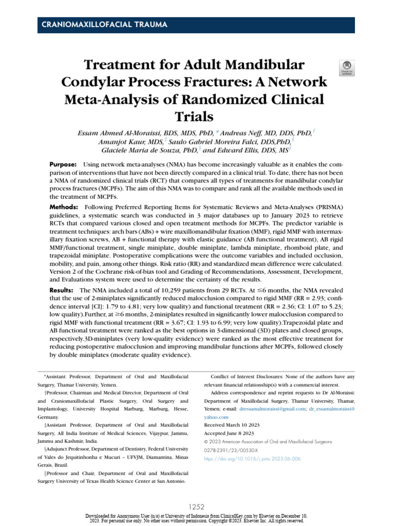 Treatment For Adult Mandibular Condylar Process Fractures - A Network ...