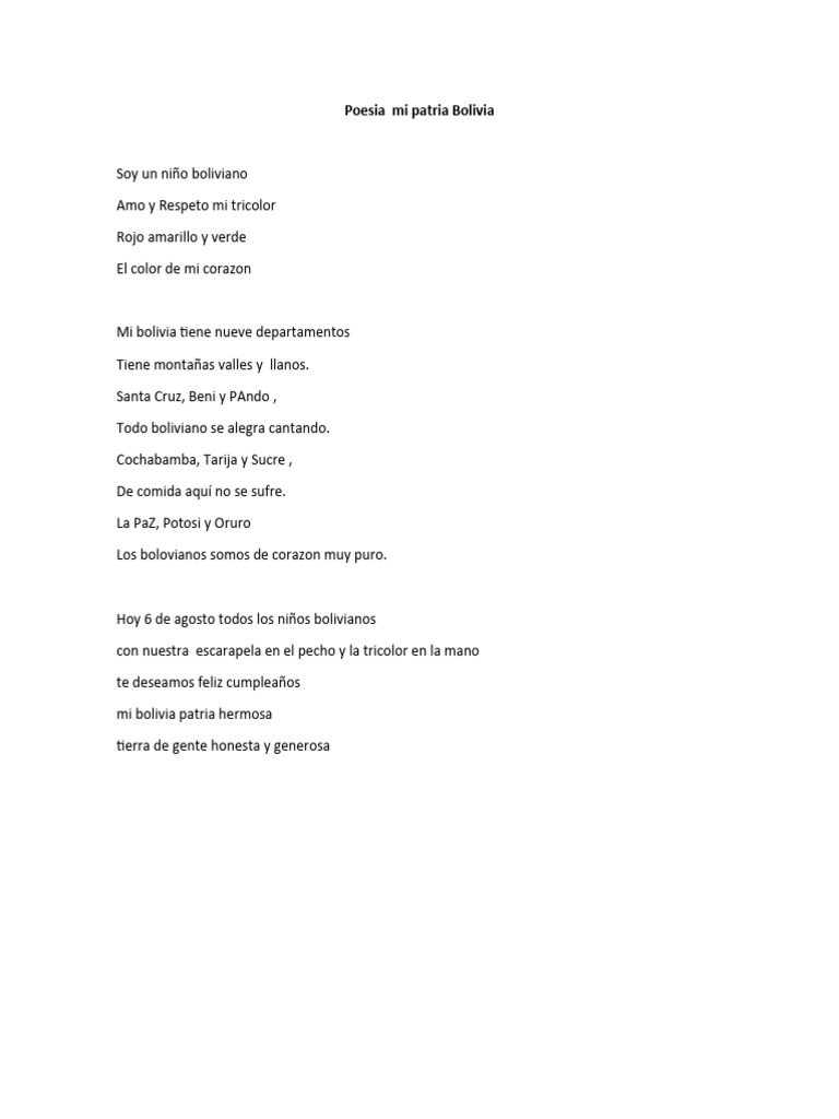 Poesia Mi Patria Bolivia | PDF