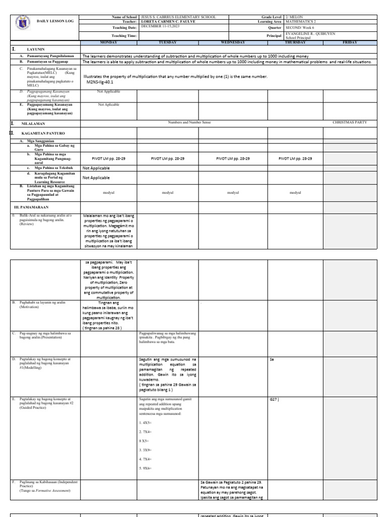 DLL Q2 Math - 2 Week 6 | PDF