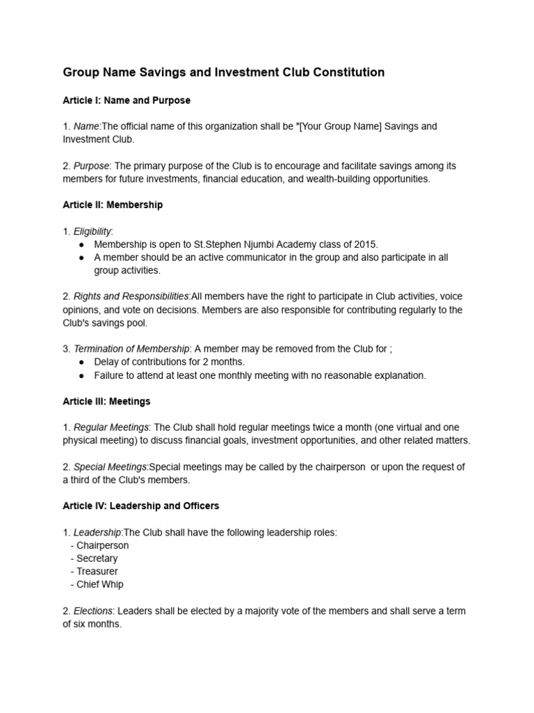 Group Savings and Investment Club Constitution | PDF | Legal Documents ...