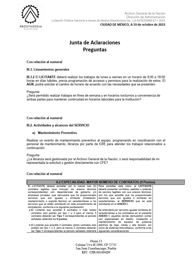 PREGUNTAS JUNTA DE ACLARACIONES | PDF