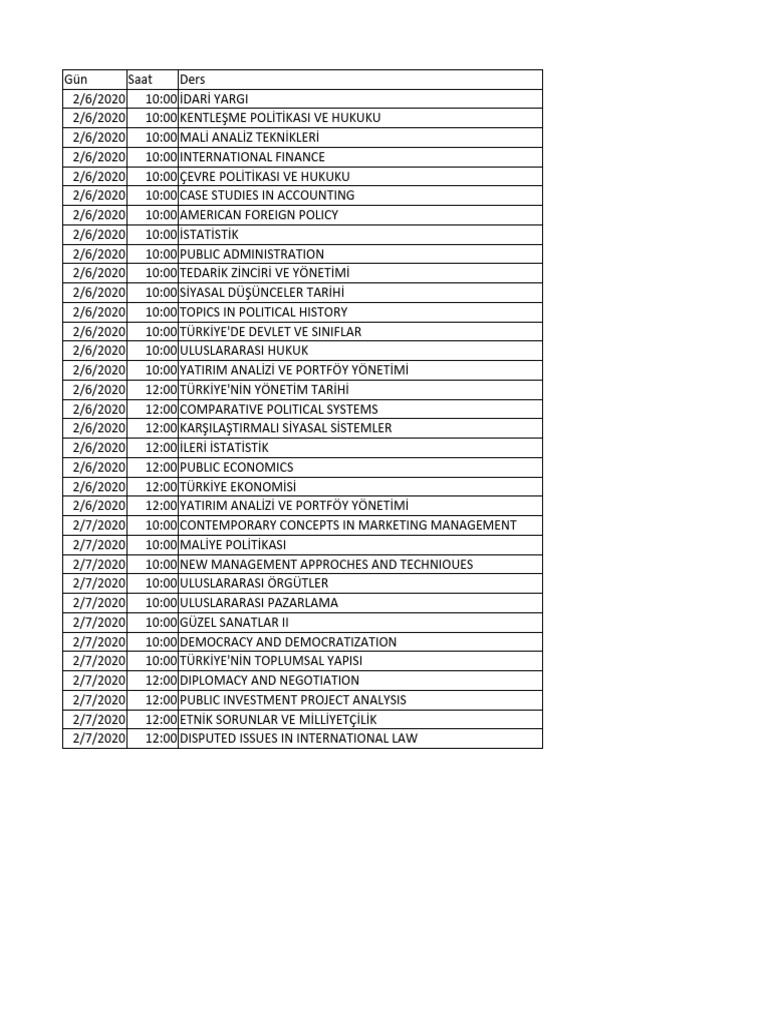 3 Ders Sinav Programi | PDF