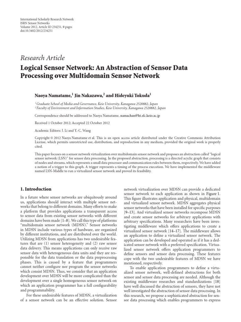 Research Article: Logical Sensor Network: An Abstraction of Sensor Data Processing Over ...