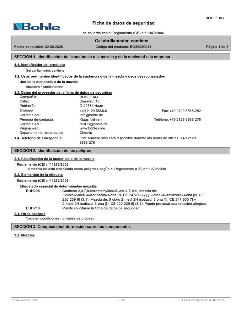 Ficha de Seguridad Gel Abrillantador | PDF | Residuos | Toxicidad