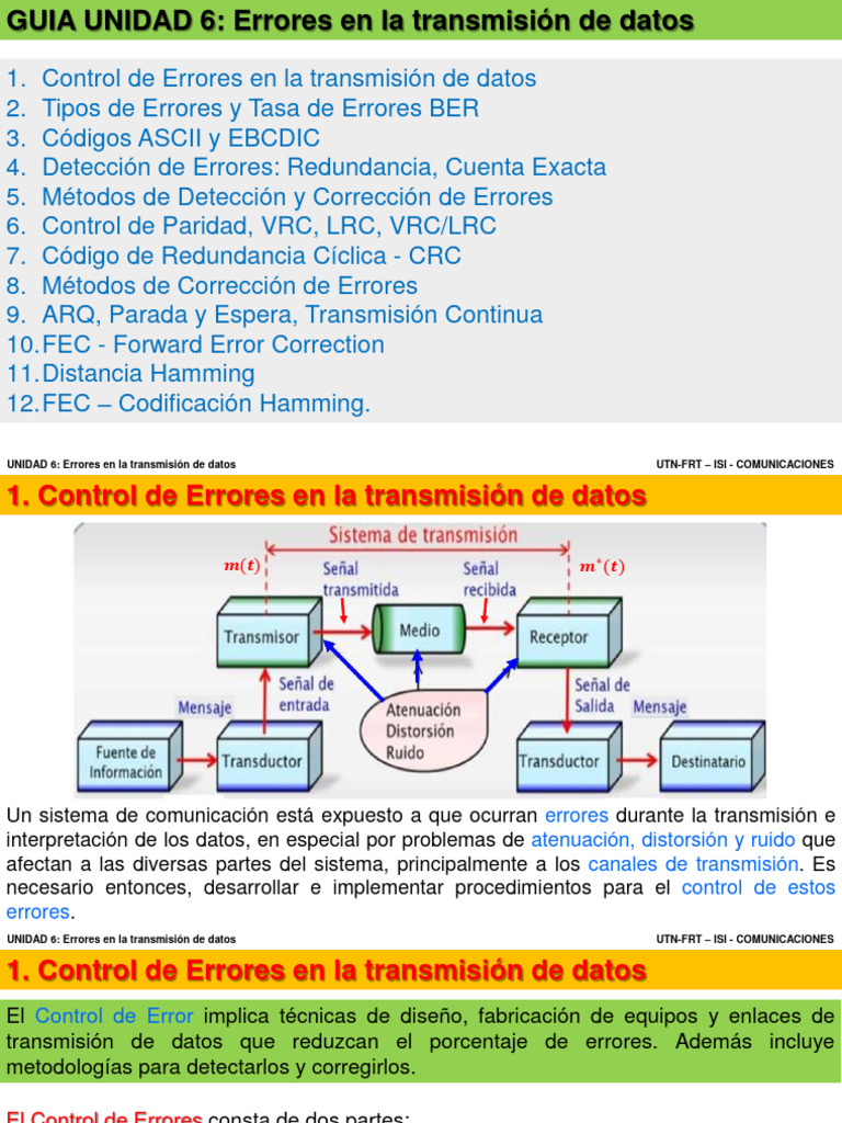 Unidad 6 Errores en La Transmisión de Datos | PDF | Detección y ...
