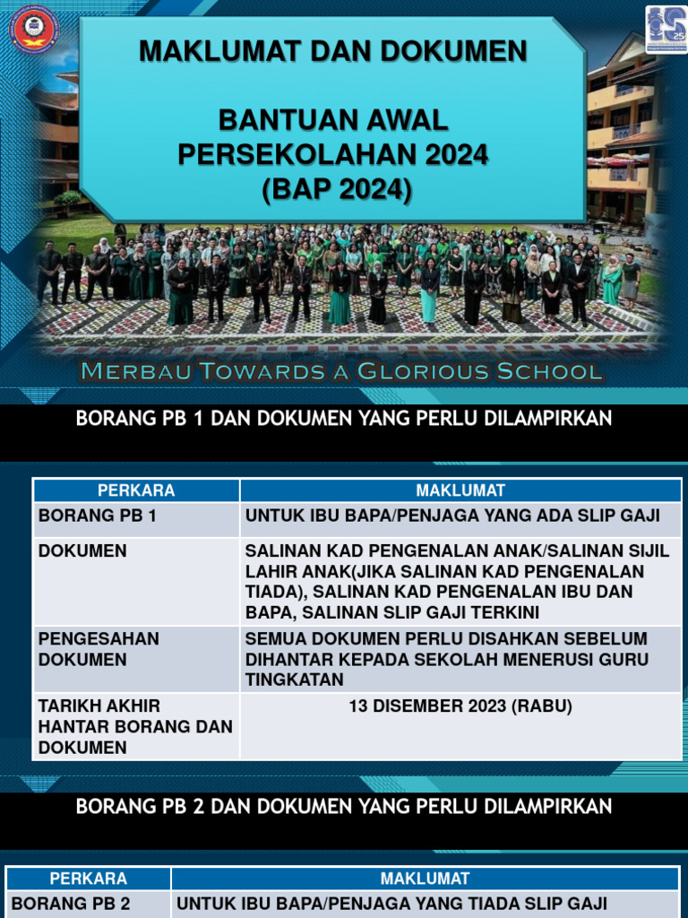 Maklumat Dan Dokumen Bantuan Awal Persekolahan 2024 (BAP 2024) | PDF
