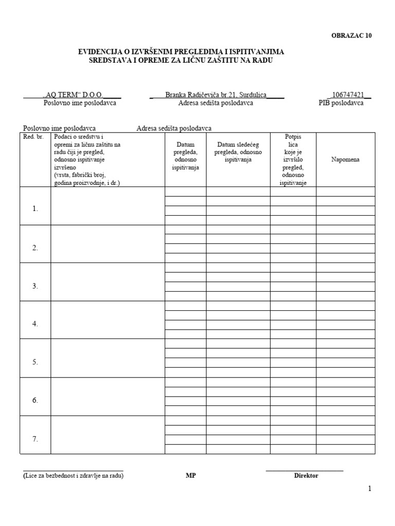 Obrazac 6, 8,9,10, Prijava M.A.B. | PDF