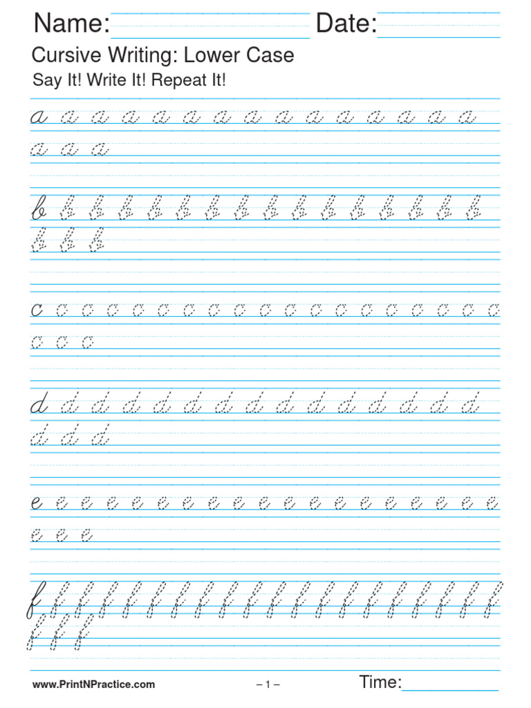 Cursive Writing Lower Case (Article) Author PrintNPractice Printable ...