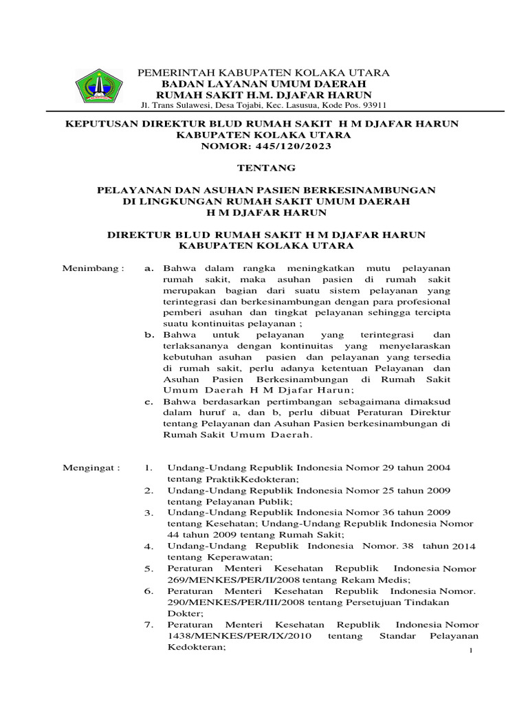 Akp 1 Ep 1 SK Tentang Pelayanan Dan Asuhan Pasien Rsud DH Edit | PDF