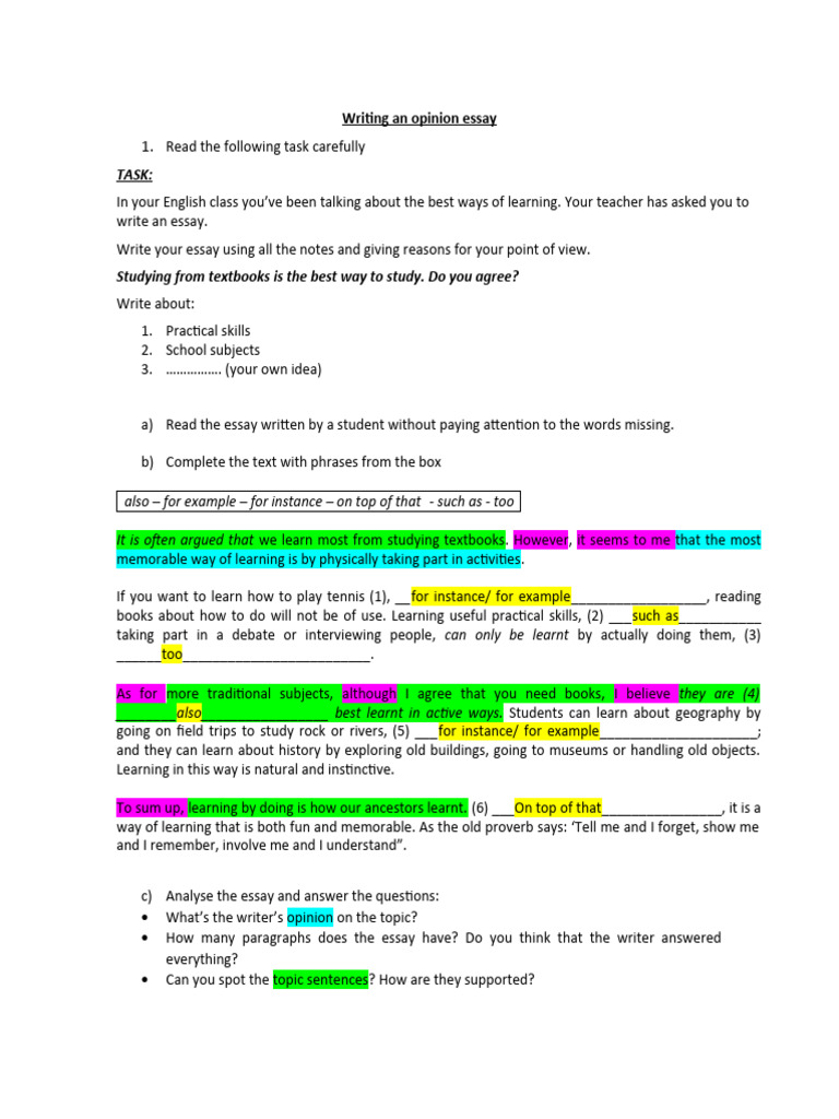 Writing An Opinion Essay - FCE SOLVED | PDF | Linguistics | Cognitive ...