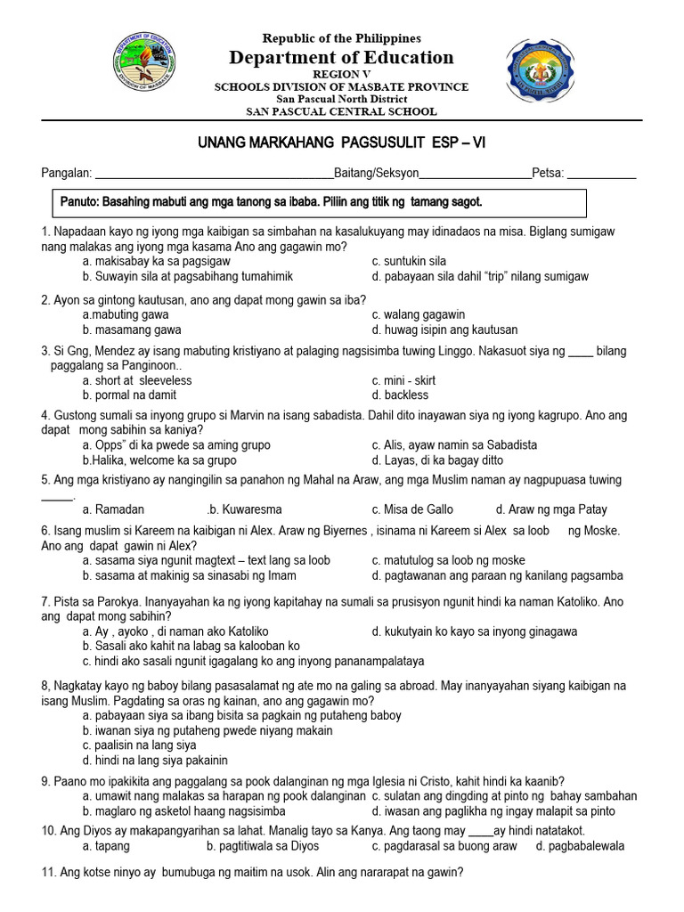 PT - ESP 6 - Q1 Final wTOS | PDF