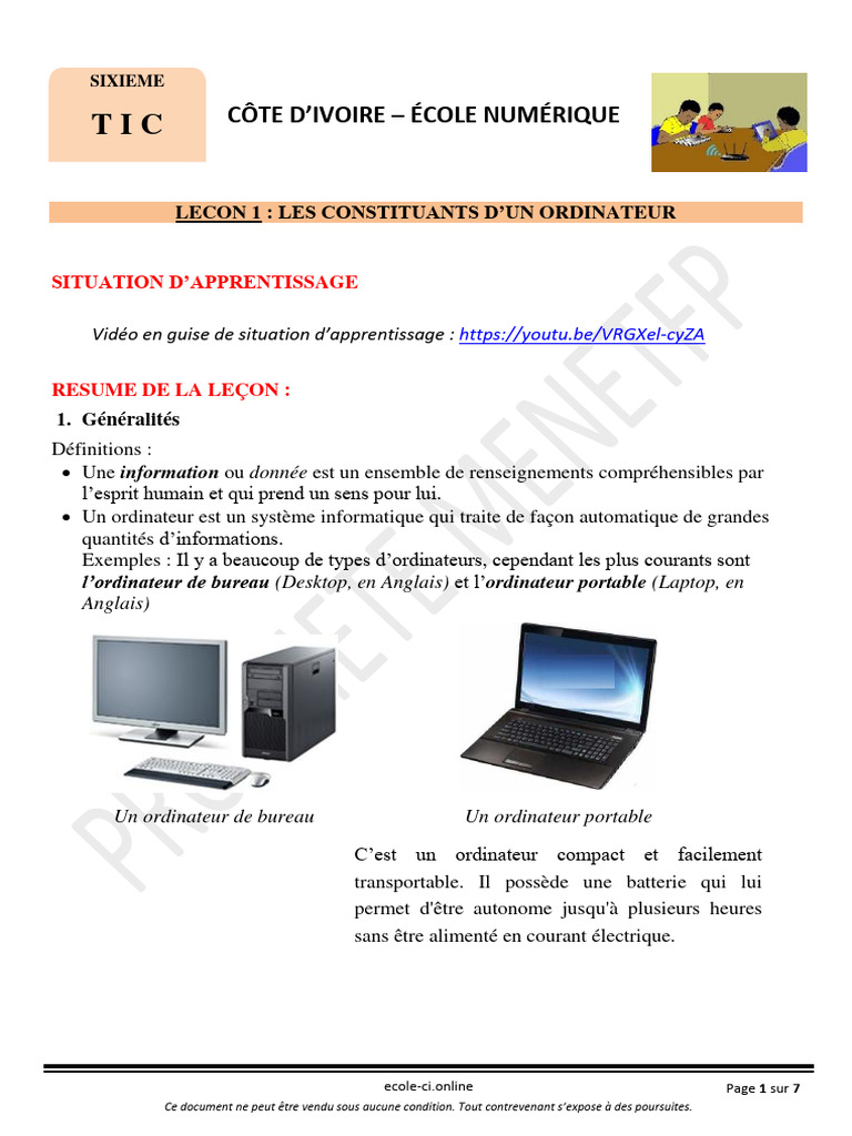 École Numérique : Constituants d'un Ordinateur | PDF | USB | Matériel ...