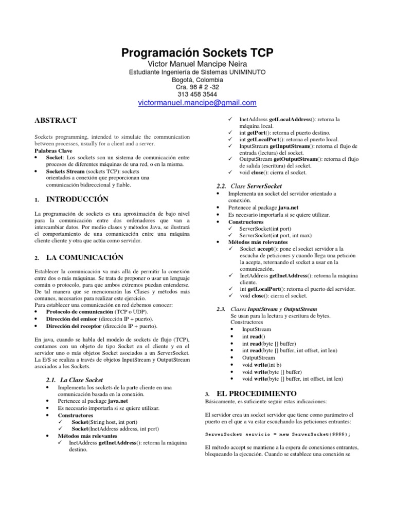Paper Programación Sockets Tcp Pdf Zócalo De Red Protocolo De