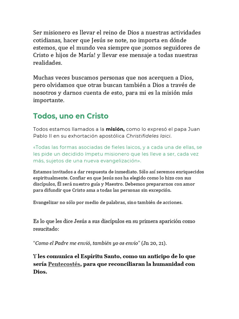 Ser Misionero Es Llevar El Reino de Dios A Nuestras Actividades ...
