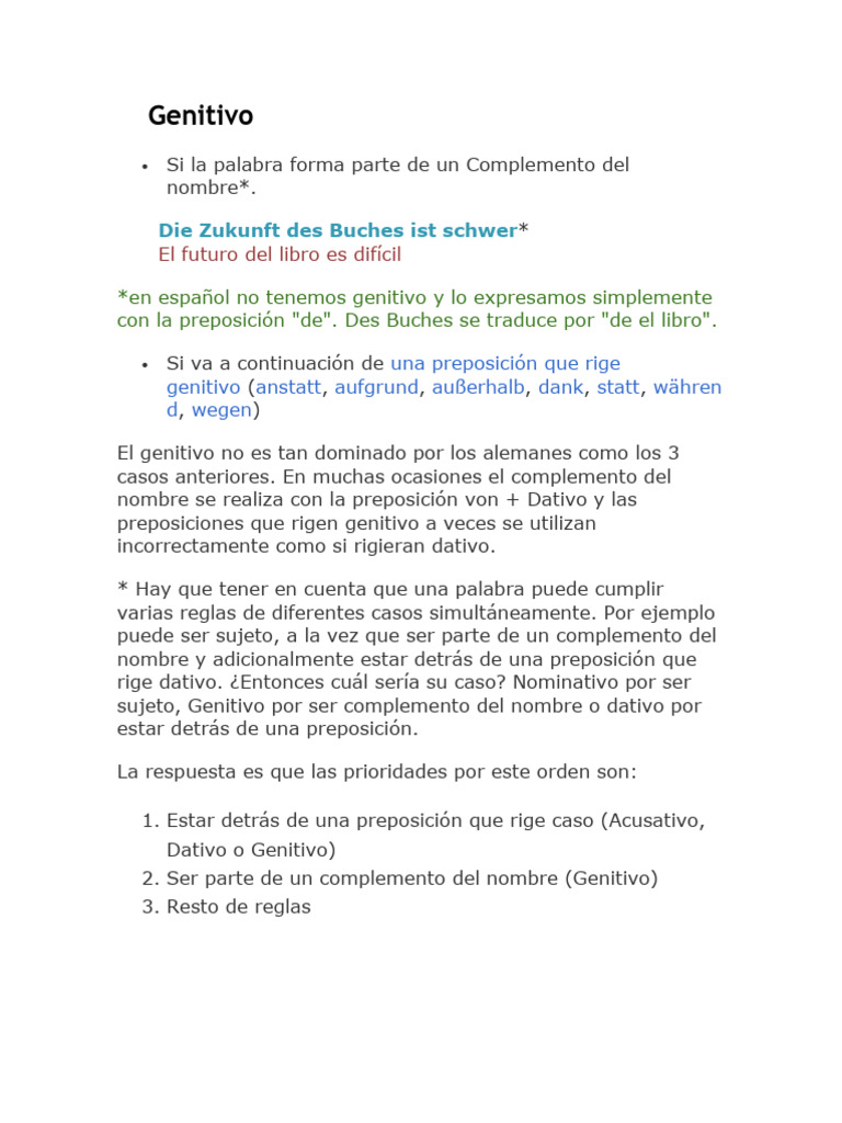 Reglas del Genitivo y Declinación en Alemán | PDF | Género gramatical ...
