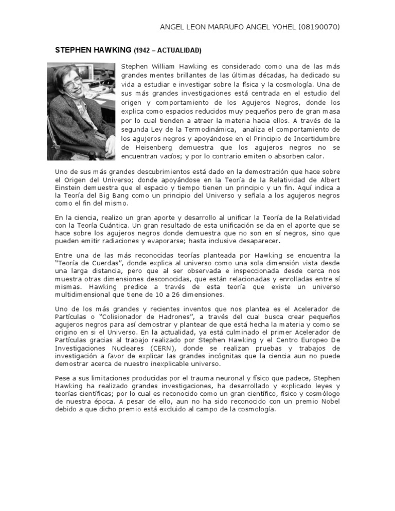 Biografia Fa Stephen Hawking | Stephen Hawking | Universo