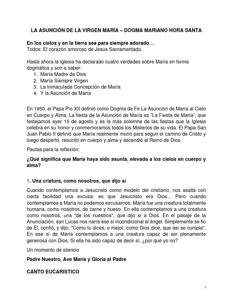 Hora Santa: La Asunción de María | PDF | María, madre de Jesús | eucaristía