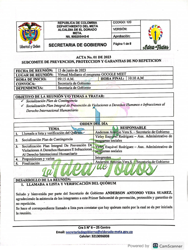 Acta 001 SPPGNR - EL DORADO | PDF