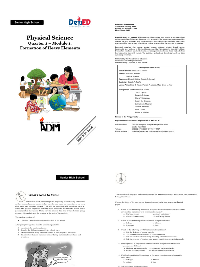 Physical Science Modules | PDF | Stars | Chemical Elements