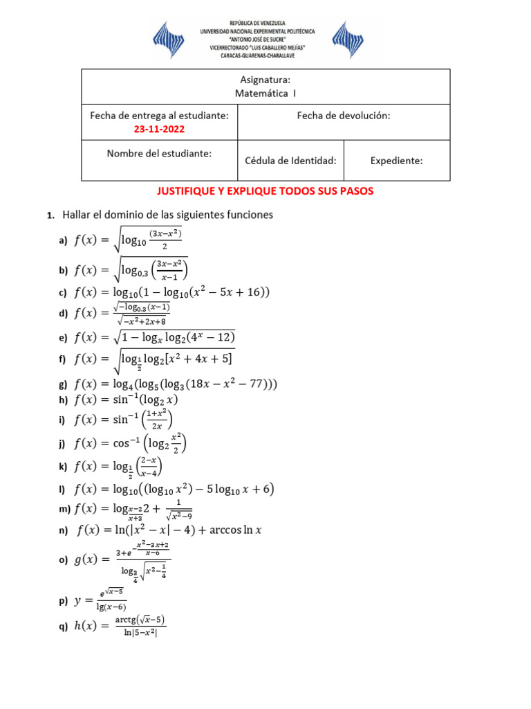 Primerparcial Mate1 Swccion15120223 | PDF | Matemáticas | Análisis matemático