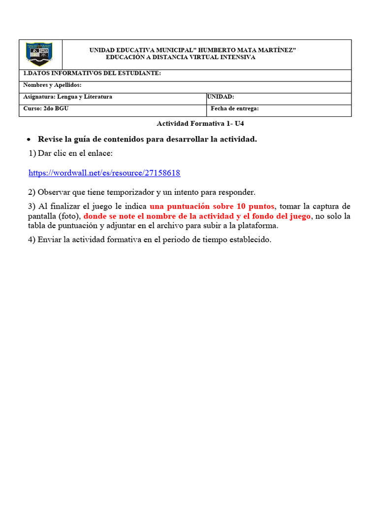 Actividad Virtual de Lengua 2do BGU | PDF